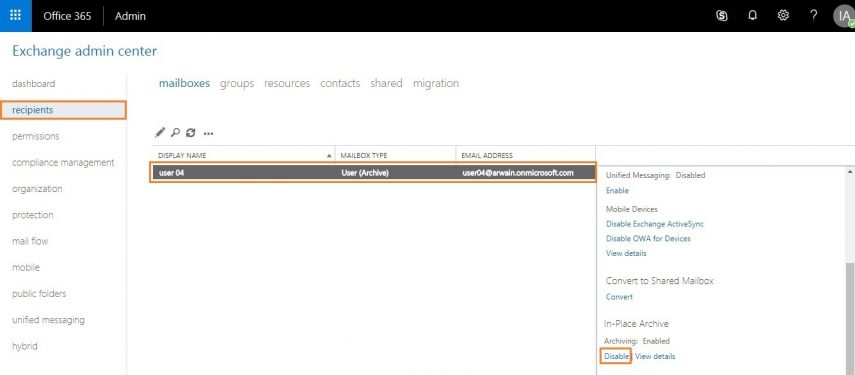 How to Enable or Disable an Archive Mailbox in Office 365