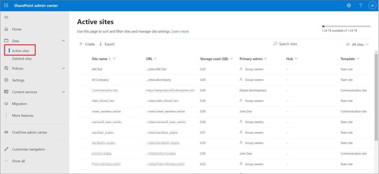 Check your SharePoint online storage information