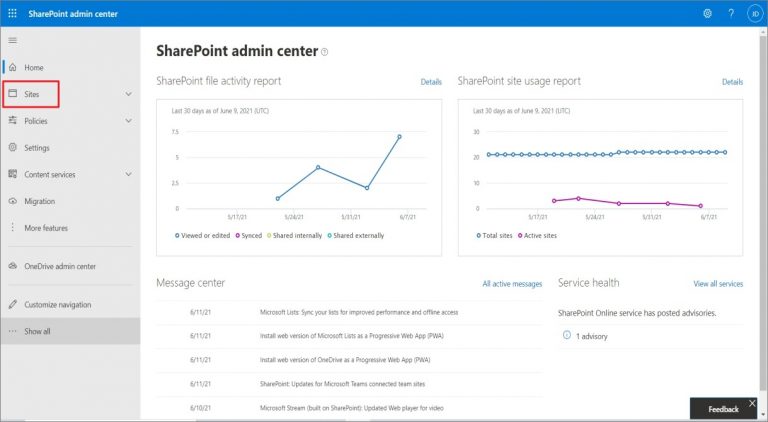 Check your SharePoint online storage information