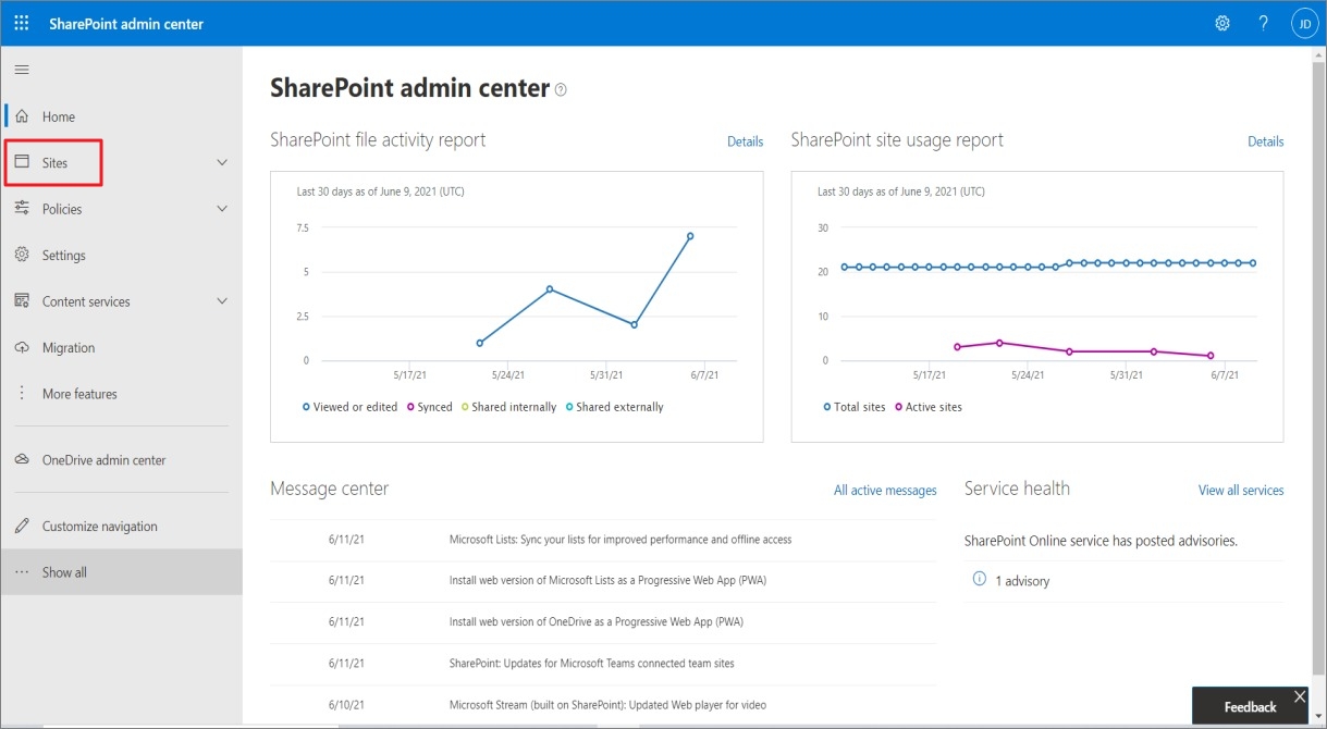 Check your SharePoint online storage information