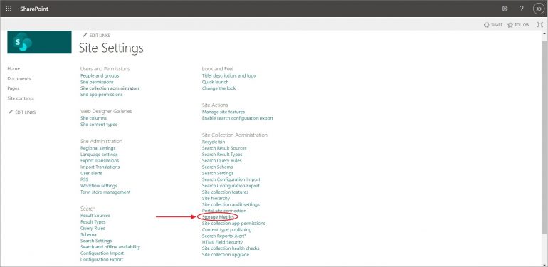 Check your SharePoint online storage information