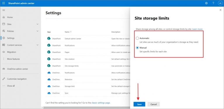 Check your SharePoint online storage information